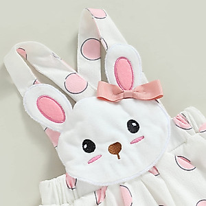 Newborn Baby Girl Pink Bunny Outfit Long Sleeve Romper Rabbit Suspender Skirt Overall Dress Headband My 1st Easter Outfit (Pink, 3-6 Months)