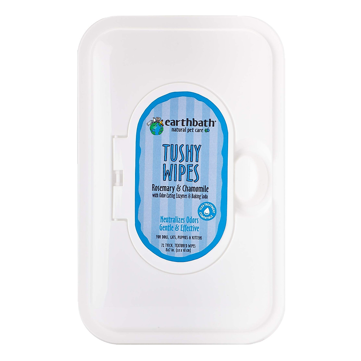 Earthbath Totally Natural Pet Care Tushy Wipes Rosemary & Chamomile 72 Wipes