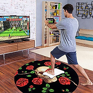 HiiARug Skull and Roses Area Rug 4Ft Round Rug Anti-Slip Floor Protector Round Gaming Computer Chair Mat for Home Decorations Office Gaming Room Mat