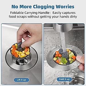 3-in-1 Kitchen Sink Strainer and Stopper Combo for Standard 3-1/2" Drain 1 Pack - Stainless Steel