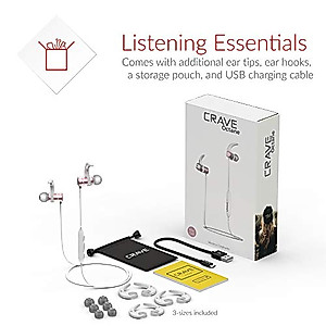 Crave Octane Wireless Bluetooth Earphones, in-Ear Sweat and Water Resistant Stereo Headphones Earbuds with 8 Hour Battery, Magnetic Ends, Built-in Mic - Rose Gold