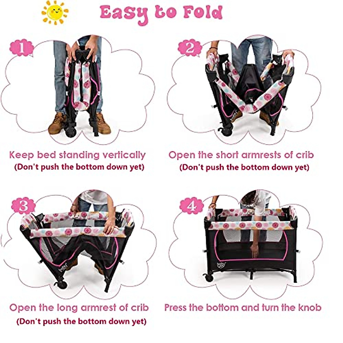BABY JOY 4 in 1 Pack and Play, Baby Bedside Sleeper with Bassinet, 3 Adjustable Heights, Music Box, Easy to Install, Foldable Bedside Crib w/Changing Table, Playards from Newborn to Toddlers