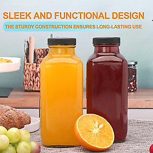 Encheng Glass Juice Bottles with Lids 16oz,Sqaure Juicing Bottles Reusable Glass Drinking Jars Set of 10,Empty 500ml Juice Containers Glass Bottles for Juice,Smoothies,Water,Kombucha