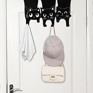 Maitys Black Cat Over The Door Hangers Metal Over The Door Hooks Towel Rack Coat Key Holder Black Cat Decor for Office Camper Rv Home Storage New Year Gift Decorations