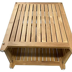 Genuine Teak Wood Spa Style Full Size Hamper, Top Load Double Hinged Lid, Slat Panel Woodgrain Finish, 19.75 Inch Width x 11 inch Depth x 26 Inch Tall