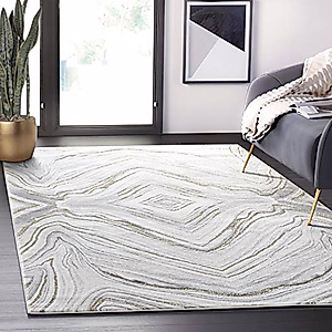 Abani Rugs Contemporary Granite Grey & Gold Bedroom Rug - Modern Swirl Design Non-Shedding 6' x 9' Area Rug