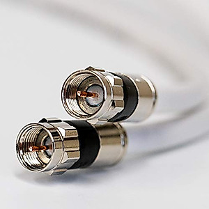 50ft White RG6 Digital Coaxial Cable Shielded PVC Jacket Rated UL ETL CATV RoHS 75 Ohm RG6 Digital Audio Video Coaxial Cable with Premium Continuous Ground Brass Metal Compression F-Connectors