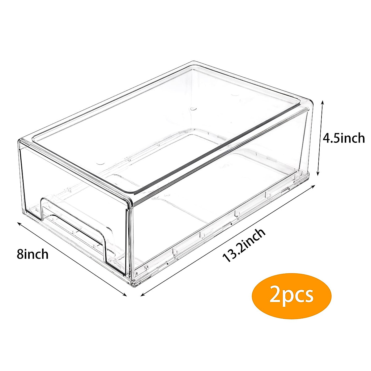 Moretoes 2 Pack Fridge Organizer Bins, Fridge Drawer Organizer Stackable Pull Out Storage Bins for Storage Clear for Food, Drinks, Vegetable Storage, Medium