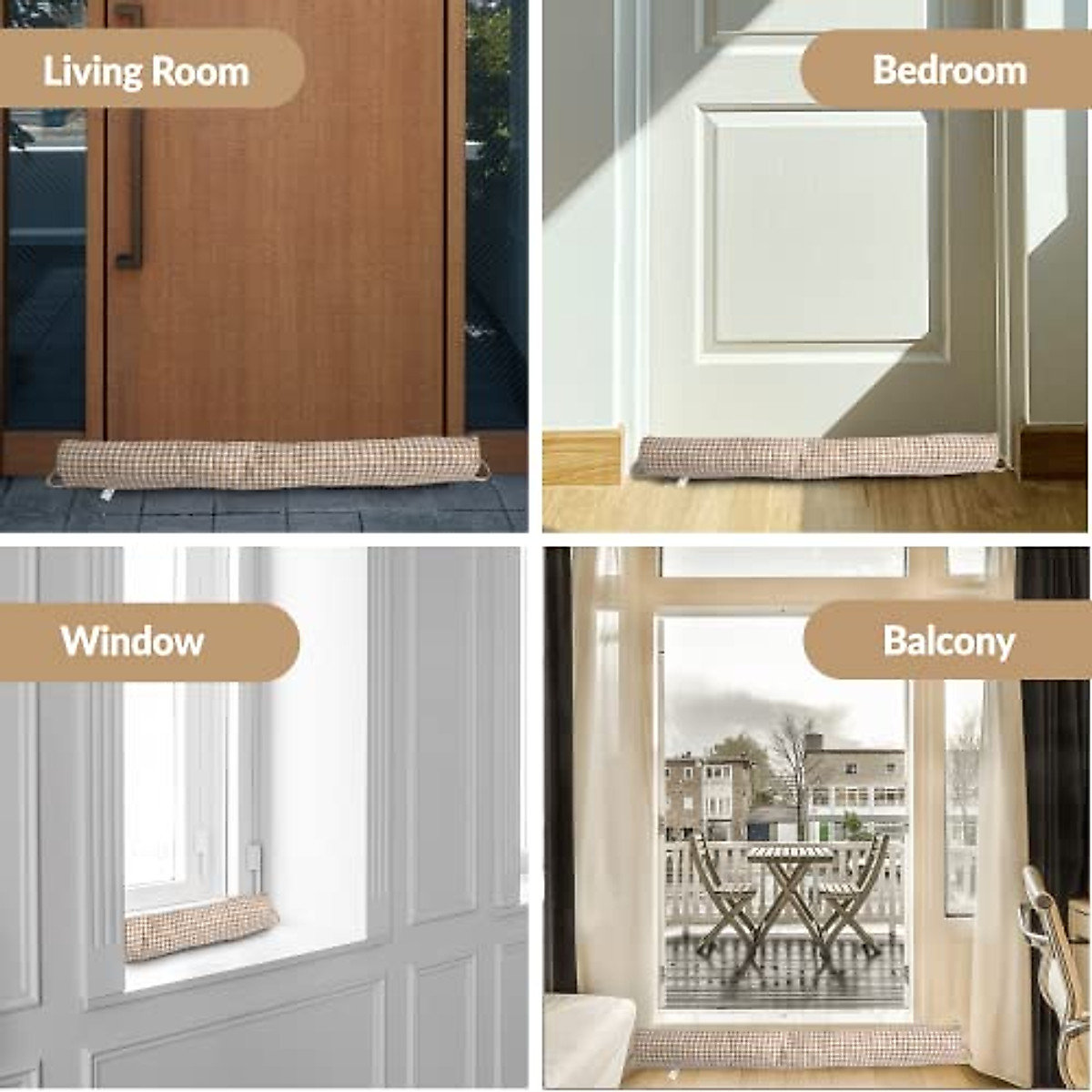 DOMESTICA Under Door Draft Stopper 36 Inch, Under Door Draught Excluder Noise Reducer Heavy Duty Door Snake Draft Blocker, Triangle Design (Beige)