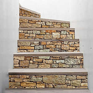 TUOKING 13 Strips Stair Stickers, Vinyl Self-Adhesive Refurbished Staircase Decals, 39.37 x 7.08 Inch for 13 Steps, Stone Pattern
