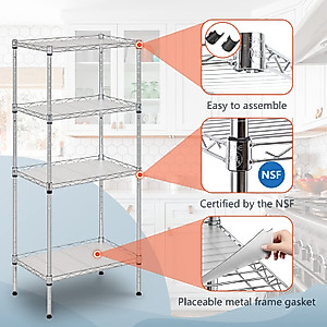 FDW 18L x 12W x 44H Wire Shelves with 4 PP Sheets Metal Shelf Storage Shelves 4 Tier Layer Storage Shelves for Laundry Bathroom Kitchen Garage,Chrome