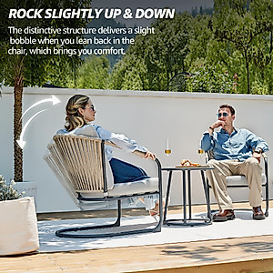 NATURAL EXPRESSIONS Outdoor Bistro Set, 3 Piece Patio Furniture Rocking Chairs Set of 2, No Assembly Required Balcony Porch Chair Metal Table 9" Thick Cushion for Backyard,Garden,Poolside,Deck, 350lbs