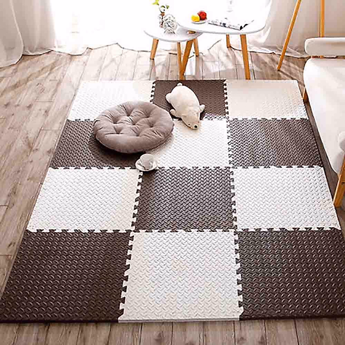 Coyang Gym Floor Mats Home Interlocking Rubber Floor Exercise Training Mat Foam Interlocking Tiles Foam Interlocking Padded Mat Floor Mats Home Workout Mats (30x30x1.2cm/36 Pieces,White+Navyblue)