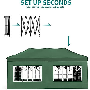 JOINATRE S-69 10'x20' Heavy Duty Pop Up Canopy Tent, Commercial Instant Canopy with Sidewalls, Outdoor Canopy Tent with 4 Sand Bags & Roller Bag, Waterproof Tent for Patio, Backyard, Garden, Green