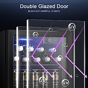 Antarctic Star 12 Bottle 48 Can Wine Cooler Beverage Refrigerator Mini Fridge Low Noise Clear Glass Door Counter Top Cellar for Beer Soda Bar 1.3 cu.ft Black