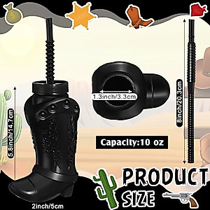 Hoolerry 12 Pcs 10 oz Plastic Cowboy Boot Cups with Straws and Lids Plastic Cowboy Cups for Western Themed Party Supplies and Rodeo Party Decorations (Black)