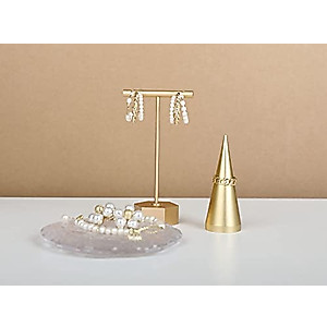 GemeShou Gold Metal Earring T Bar Stand Retail display holders for show, Jewelry Online stores Photography Display Props Organizer【Gold-Hexagon Base Height 4.5"】