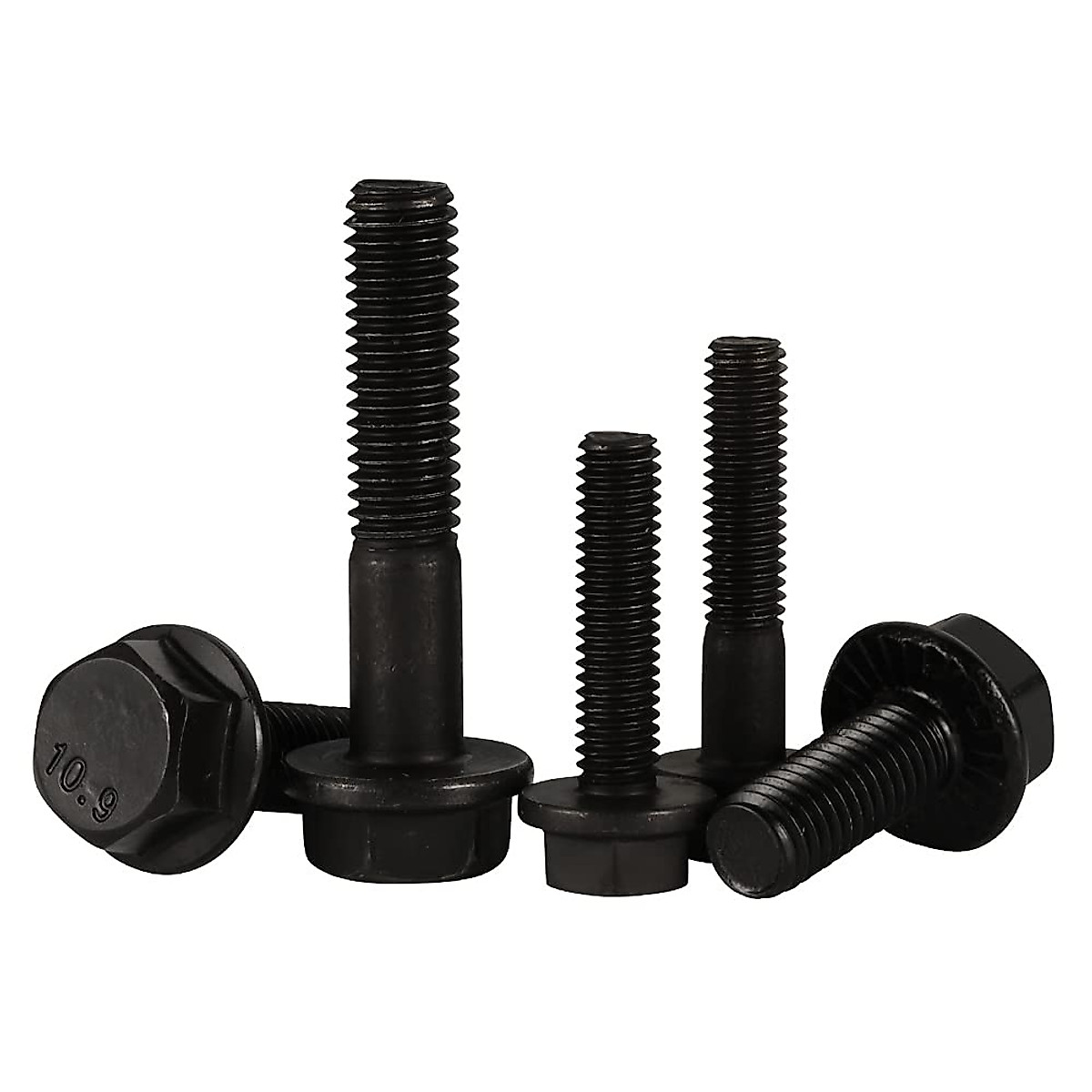 M8 x 50mm Flanged Hex Head Bolts Flange Hexagon Screws, Alloy Steel 10.9 Class, Black Oxide Finish, Partially Threaded, 10 PCS