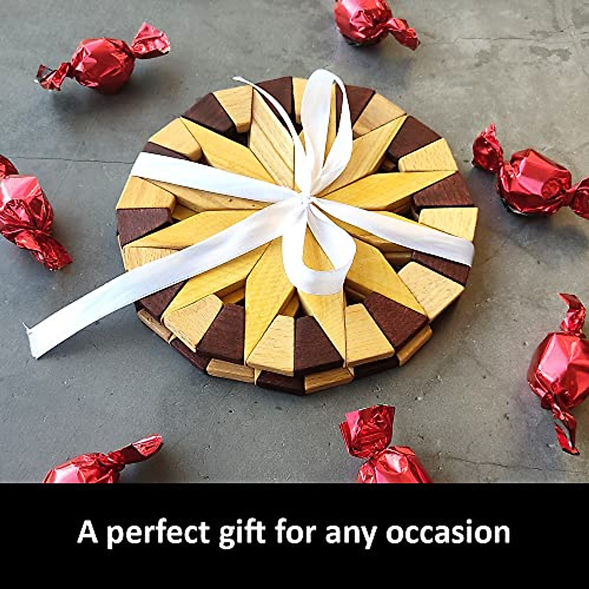 ECOSALL Natural Wood Trivets for Hot Dishes, Table and Kitchen Counter Set of 2 – Sturdy and Durable 7-inch Wooden Kitchen Hot Pads. Festive Design Table Décor – Housewarming and Kitchen Gift Idea