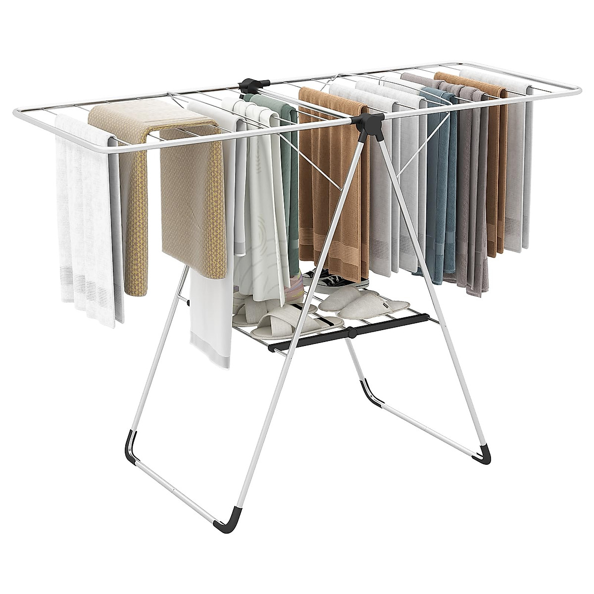 Giantex Clothes Drying Rack, 2-Layer Aluminum Foldable Laundry Drying Rack with 2-Level Adjustable Height, Anti-slip Foot Pad, Space Saving Freestanding Collapsible Laundry Drying Rack