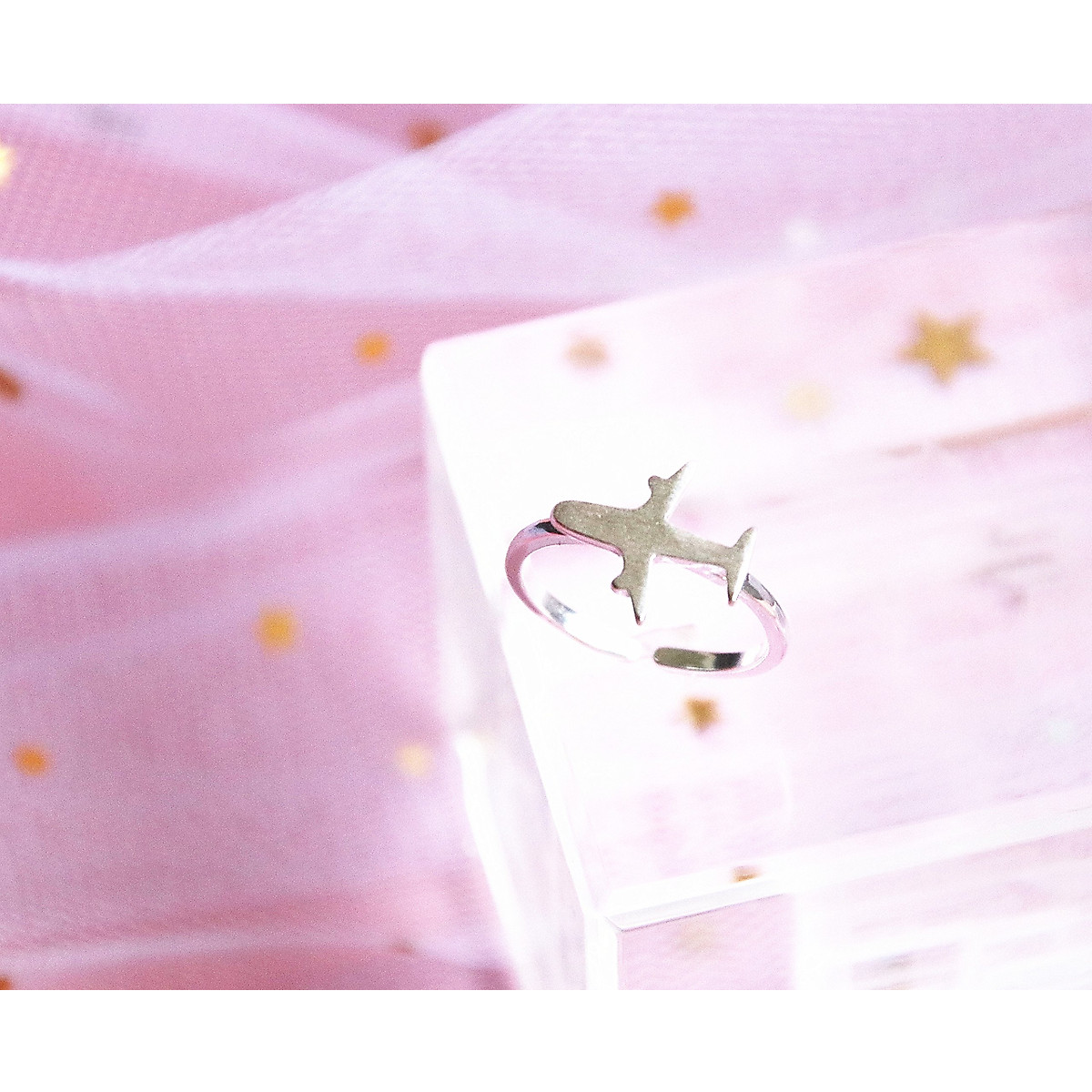 Helen de Lete Frosted Airplane 925 Sterling Silver Open Ring