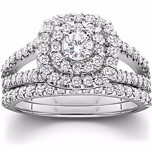 1 1/10ct Cushion Halo Diamond Engagement Wedding Ring Set 10K White Gold Carat - Size 4