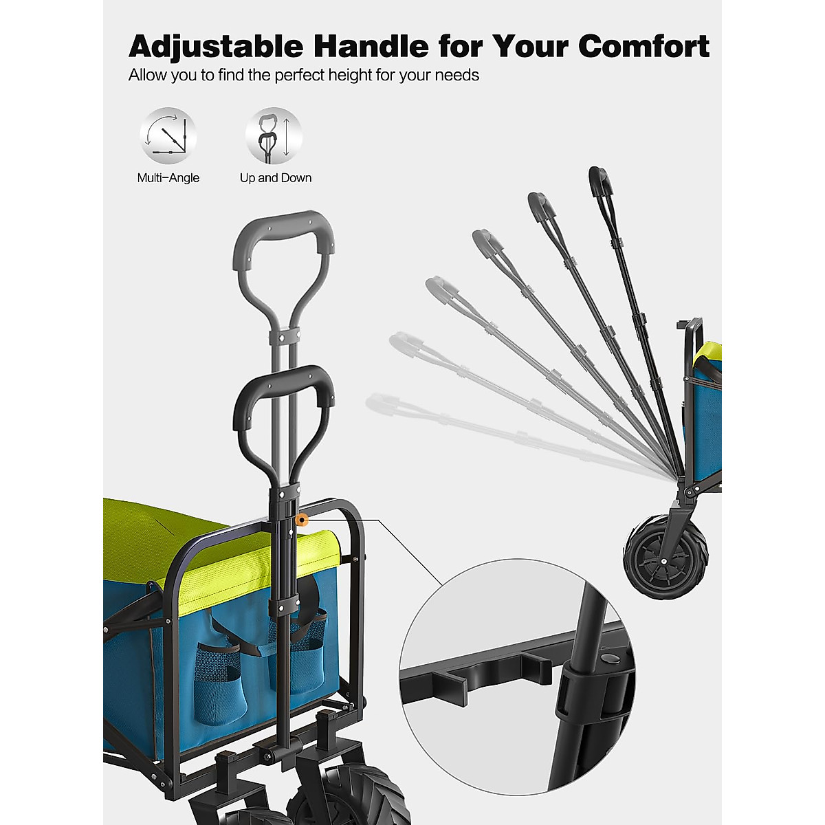 Beach Cart with Big Wheels for Sand, Ribitek Outdoor Folding Camping Grocery Portable Utility Cart, Heavy Duty 300 Lbs Capacity Collapsible All Terrain Sports Wagon with Adjustable Handle for Camping