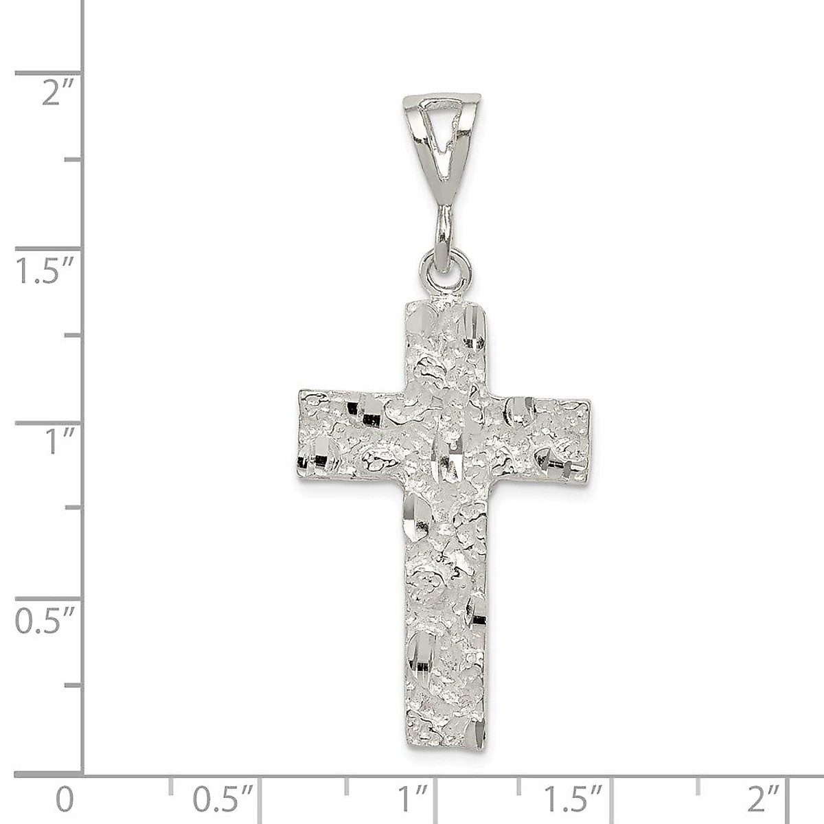 Solid 925 Sterling Silver Nugget Cross Pendant Charm - 46mm x 22mm