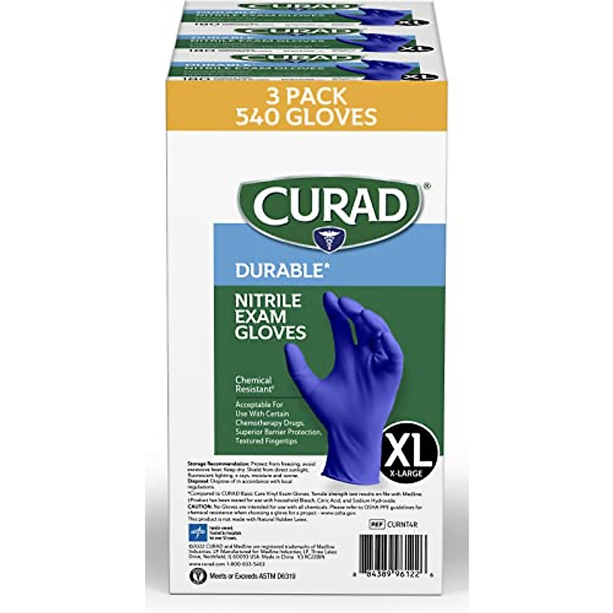 Curad Nitrile Exam Gloves, Durable, Powder Free, Chemical Resistant, X-Large, 540 Count