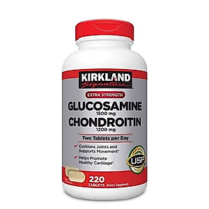 Kirkland-Signature Glucosamine HCI 1500 Mg Chondroitin Sulfate 1200 Mg 220 Tablets,Suports Joint Cushioning,Nourishes Joint and Connective Tissue (Pack of 1)