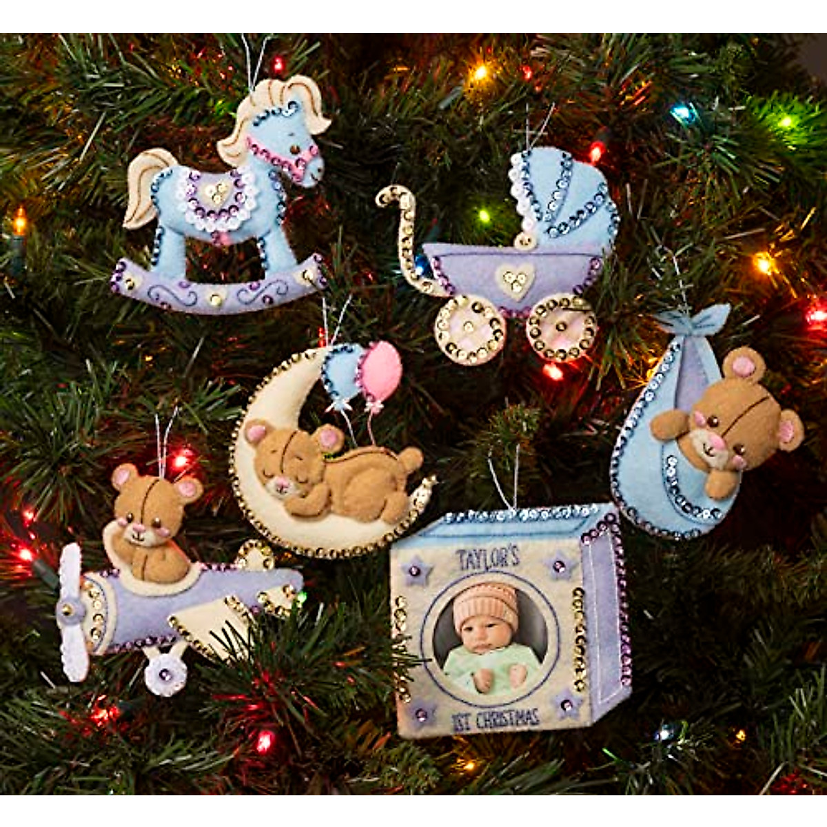 Bucilla Felt Applique 6 Piece Ornament Making Kit, Baby's First Christmas, Perfect for DIY Arts and Crafts, 89567E