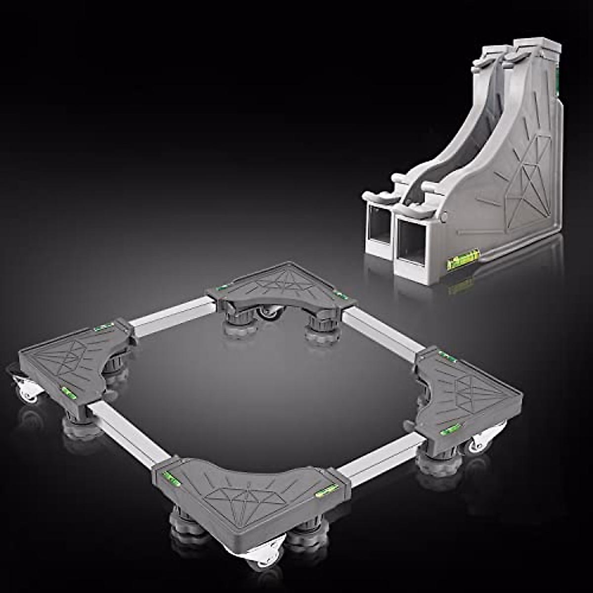 Grandekor Refrigerator Stand Washer Dryer Stand Moving Dolly Rollers with 8 Strong Adjustable Feet and 4 Double Wheels for Fridge Washing Machine Pedestal