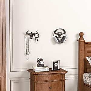 HYDERMUS Cast Iron Hooks Wall Mount 2 Pack Outdoor Western Decorative Wall Hooks Heavy Duty Towel Hooks for Bathroom Entryway Closet Cow Bull Animal Hooks Wall Decor, Antique Rust