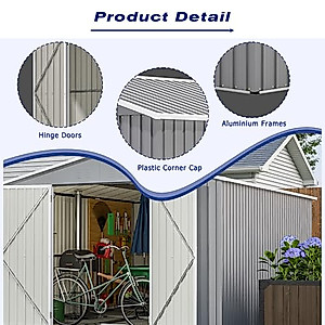 Ball & Cast 8x12 FT Storage Shed with Lockable Doors,All Weather Outdoor Metal Tool House W/Floor Frame and 2 Vents,for Backyard,Patio,Lawn,Garden,Grey