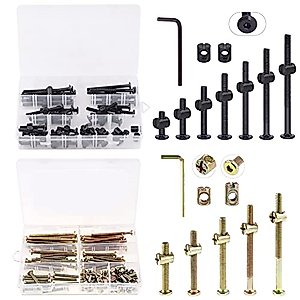 Keadic 185Pcs M6 20/30/40/50/60/70/80mm Baby Bed Screws Hardware Replacement Kit, Hex Socket Head Cap Screws Nuts for Furniture Cots Beds Crib, 1 Hex Key for Free