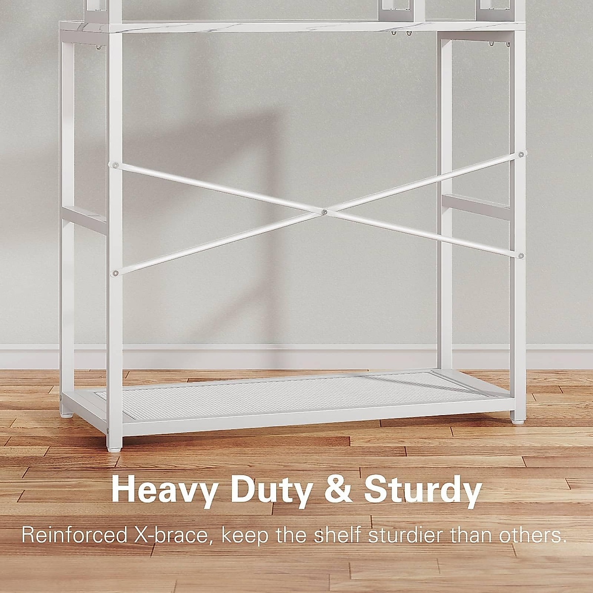 ciecie 31.5 Inch Bakers Rack with 3 Power Outlets, 5 Tiers Microwave Stand with Storage, Heavy Duty Kitchen Shelves with Plugs, Microwave Stand, Kitchen Rack, Kitchen Stand, Coffee Stand-Marble