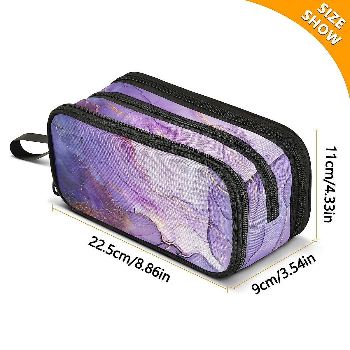 Bolaz Abstract Purple and Gold Marble Pencil Case Large Capacity Pen Bag with Compartment Students Stationery Organizer Pencil Pouch Marker Case for School Office Work