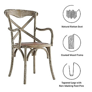 Modway Gear Rustic Modern Farmhouse Elm Wood Rattan Two Dining Armchairs in Gray