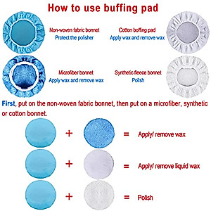 SIQUK 24 Packs Polishing Bonnet Pads (5 to 6 Inches) Including 12 Microfiber Car 4 Waxing Non-Woven Buffing pad and 2 Cotton for Polisher