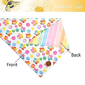 CROWNED BEAUTY Spring Dog Bandanas Reversible Large 2 Pack, Paws Set, Plaid Stripes Adjustable Triangle Holiday Purple Scarves for Medium Large Extra Large Dogs Pets DB40-L