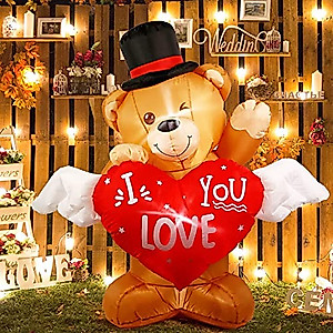 AerWo 4 FT Valentines Day Inflatable Bear with Love Heart, Lighted Valentines Inflatables Teddy Bear Blow Up Yard Outdoor Garden Home Party Wedding Decor, Romantic Sweet Valentines Gift