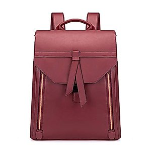 ESTARER Women Fashion Leather Backpack for Travel Work College 15.6inch Ladies PU Leather Backpack(Wine Red)