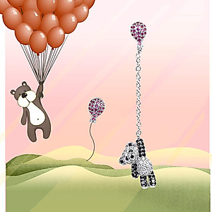 Suplight Asymmetrical Earrings Cubic Zirconia Bear Ballon Mismatch Stud Dangle Earrings for Women