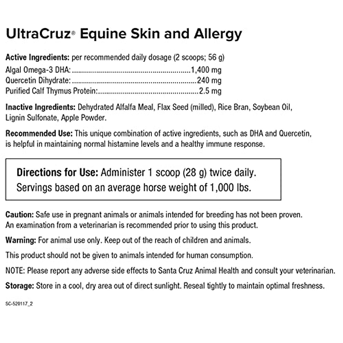 UltraCruz Equine Skin and Allergy Supplement for Horses, 10 lb, Pellet (80 Day Supply)