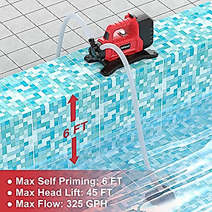 POPULO Hybrid Water Transfer Pump, 120VAC or 20VDC Portable Electric Utility Pump, 4.0AH 325GPH 45FT Electric Cordless Water Pump for Home, Pool, RV, Garden, Hot Tub, Tank, Ponds, Aquariums