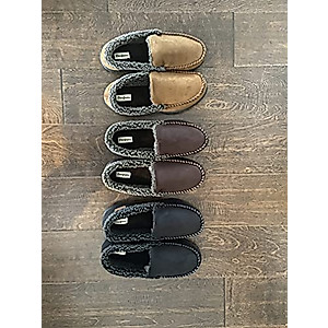 Dearfoams Men's Eli Microsuede Moccasin Slipper, Black, Medium, 80306