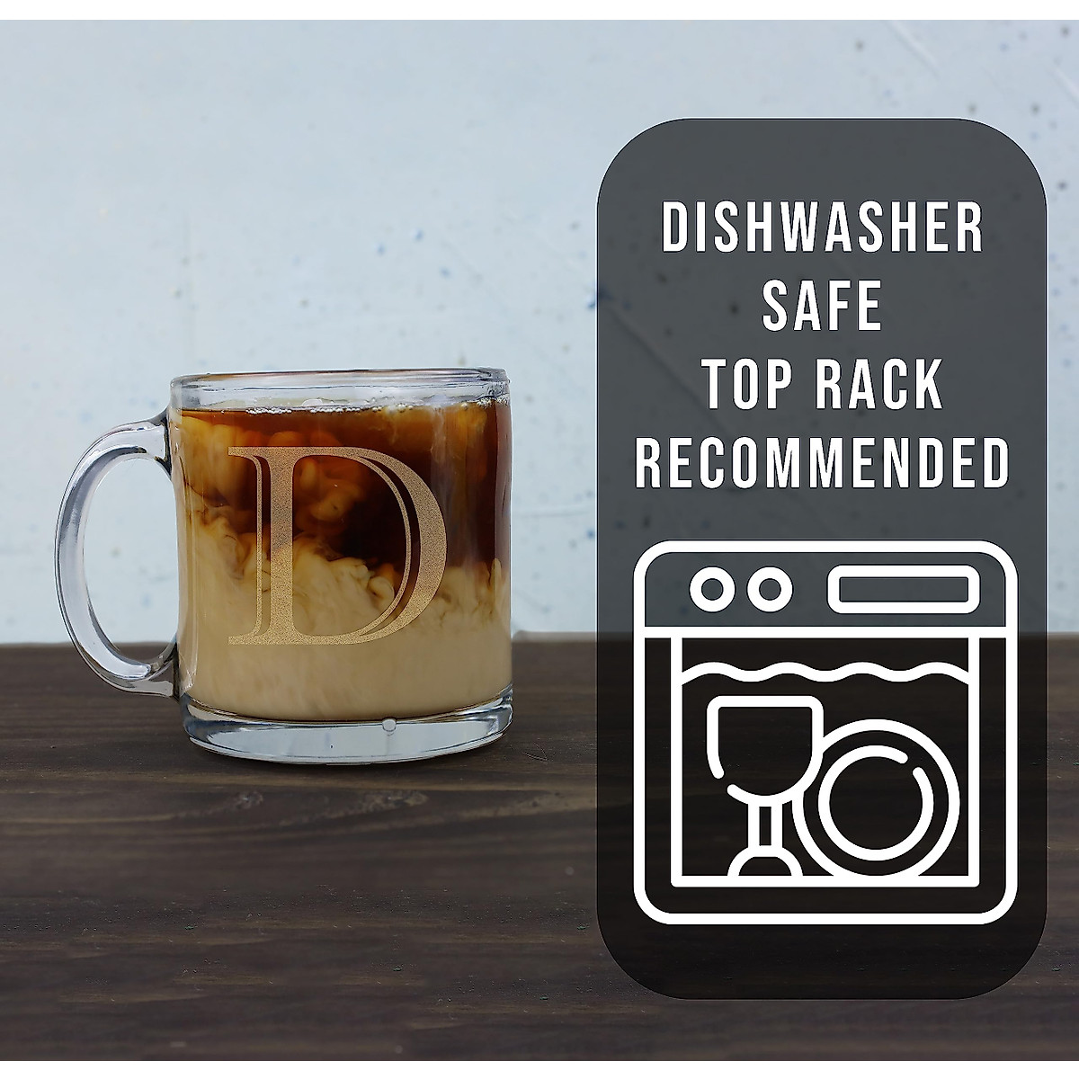 Etched Monogram 12oz Clear Glass Coffee Mug (Letter D), A-Z Customized Gifts for Coffee Lovers, Custom Engraved Gifts for Women Her, Personalized Gift for Men, Initial