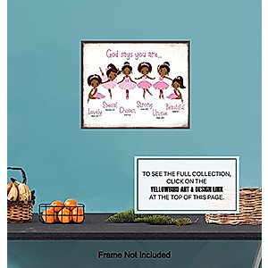 Black Afro African American Girl Wall Art - God Says You Are Christian Bible Verses - Religious Room Decor - Toddler, Little Girls Bedroom Decor - Pink Ballerina Baby Room Decorations - Daughter Gifts