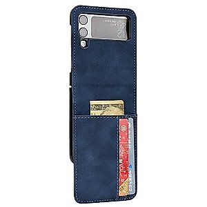 NVYRO Leather Fashion Phone Bag Case for Samsung Galaxy Z Flip 4 Flip4 Flip3 Flip 3 5G Card Holder Protective Cover,Blue,for Samsung Z Flip 3