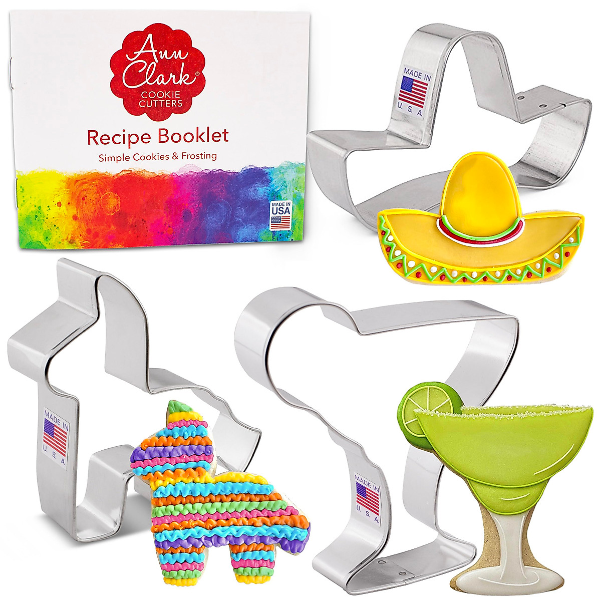 Cinco de Mayo Cookie Cutters 3-Pc Set Made in USA by Ann Clark, Pinata, Sombrero, Margarita Glass
